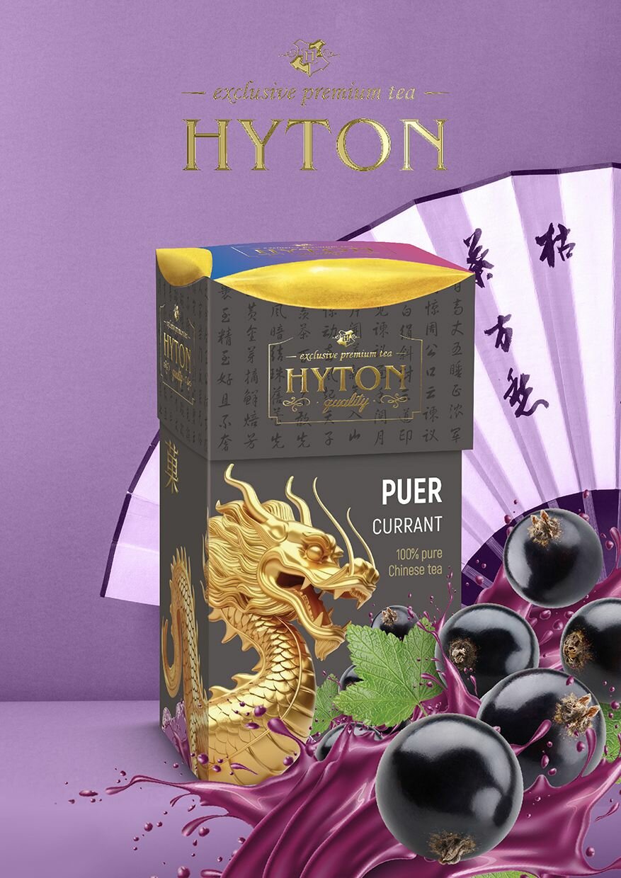 HYTON чай черный, листовой, Китайский Пуэр с черной Смородиной 90г