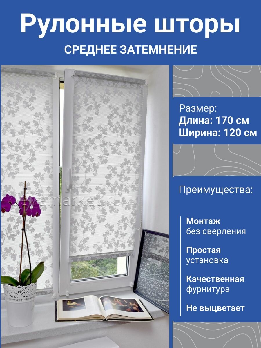 Рулонная штора Delfa СРШ-03-2461 120/170 "Сантайм рисунок" 120х170 см. Жалюзи на балкон, на кухню, в спальню.