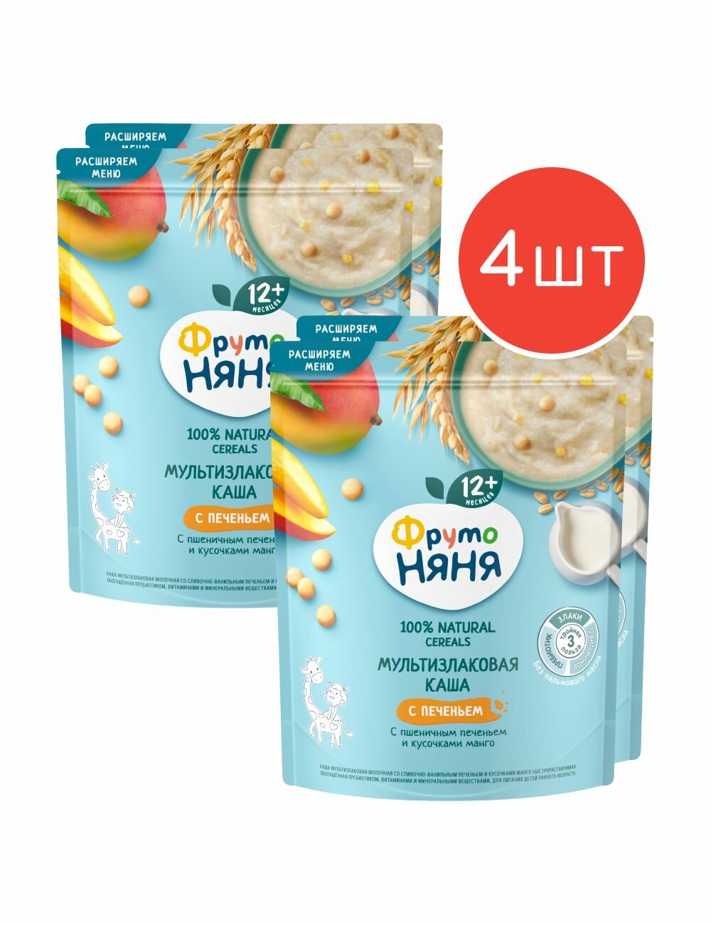 Каша молочная ФрутоНяня с кусочками манго и печеньем с 12 месяцев 200г 4шт