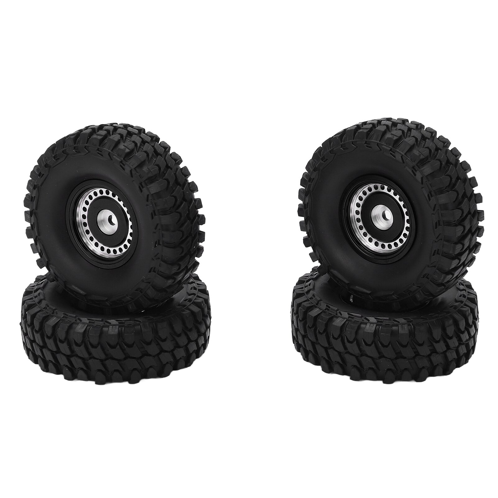 Комплект из 4 передних и задних резиновых шин диаметром 55 мм и 24-спицевых колесных дисков для радиоуправляемой машинки AXIAL SCX24 масштаба 1/24, черный.