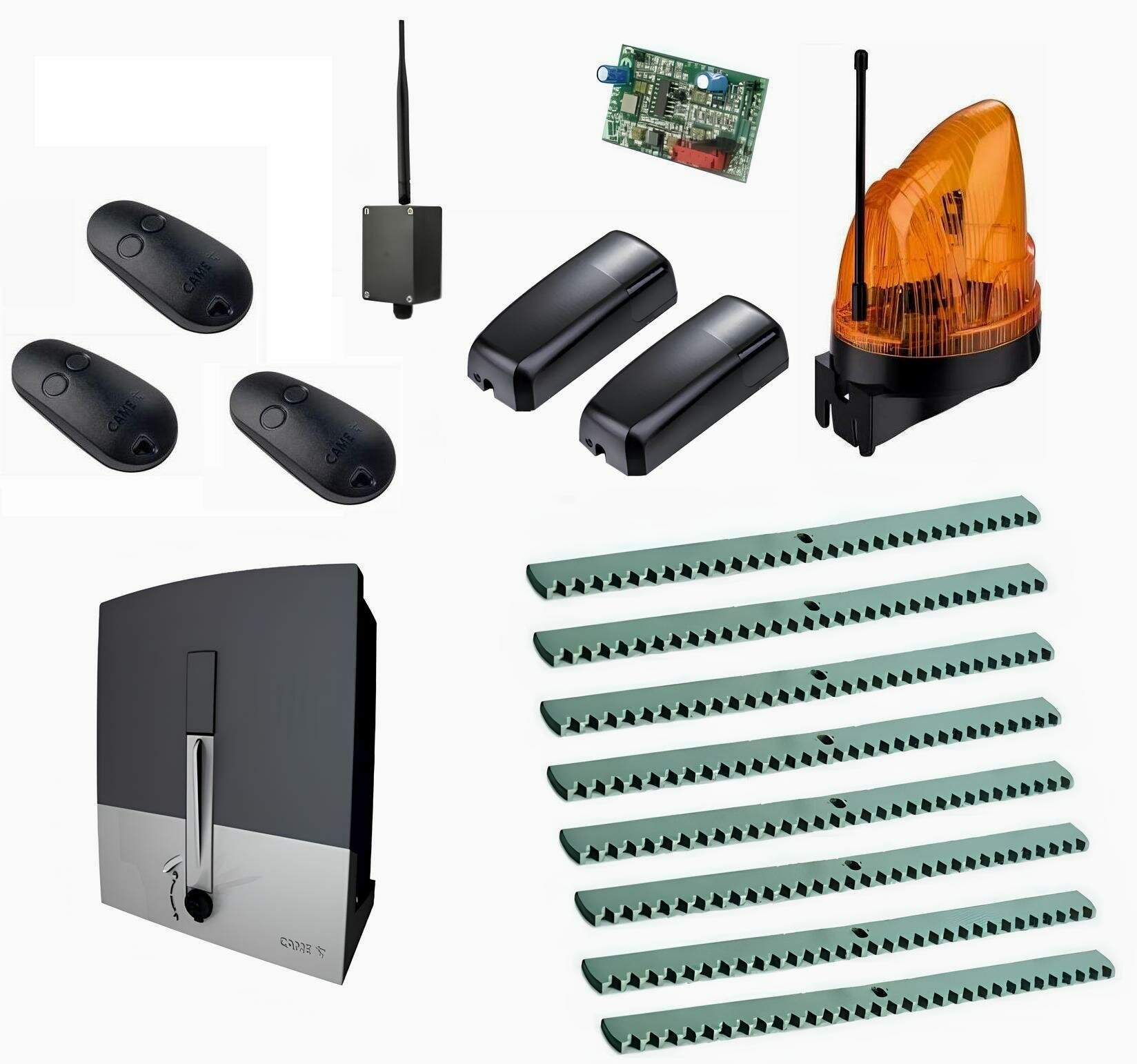 Автоматика для откатных ворот BXL04AGS FULL8-K2-BT-Т3, комплект: привод, радиоприемник, 3 пульта, фотоэлементы, лампа, 8 реек, Bluetooth-модуль