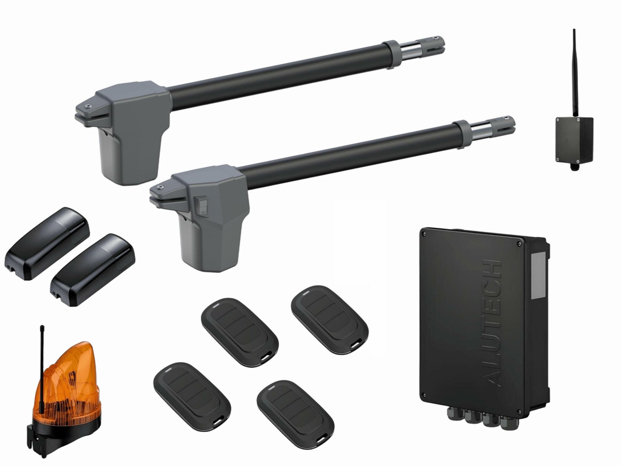 Автоматика для распашных ворот ATW-400KIT FULL-K1-BT-T4, комплект: 2 привода, блок управления, 4 пульта, фотоэлементы, лампа, Bluetooth-модуль