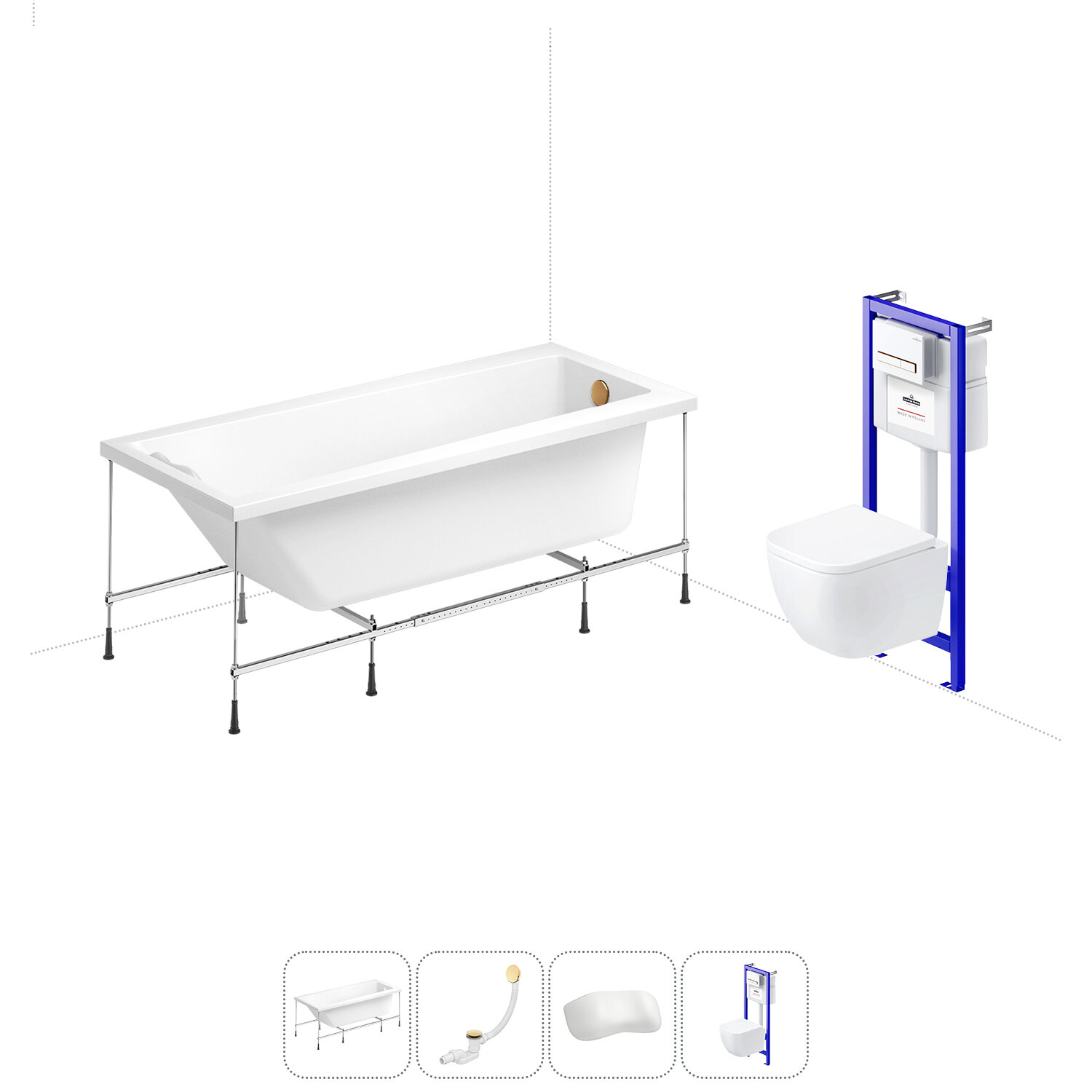 Акриловая ванна 150x75 с каркасом Lavinia Boho Rock 20221132R в наборе 5 в 1: ванна, ножки, слив-перелив, подголовник, унитаз в комплекте