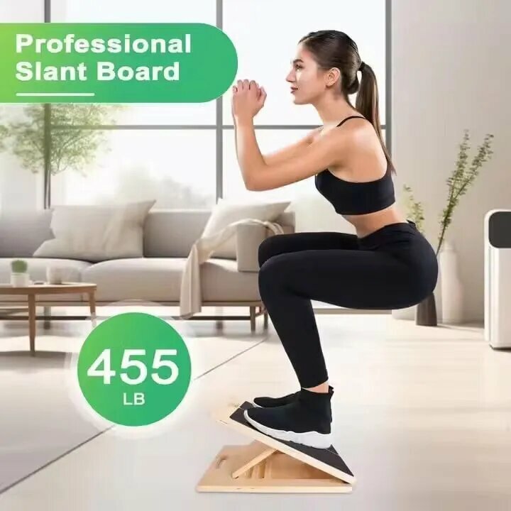 Портативная деревянная регулируемая наклонная доска для растяжки икроножных мышц, глубоких приседаний, коленей, лодыжек, пяток