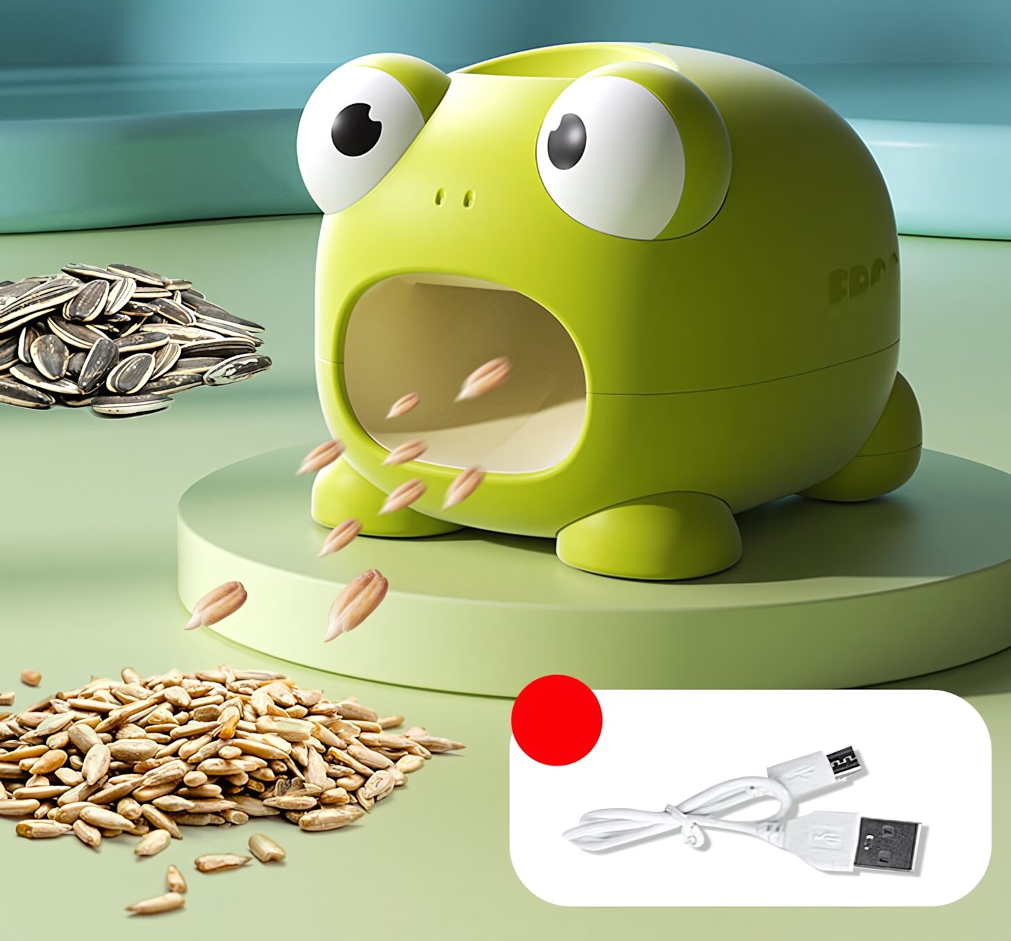 Машинка для лущения семечек Лягушонок, автоматическая, зарядка от USB, зеленый