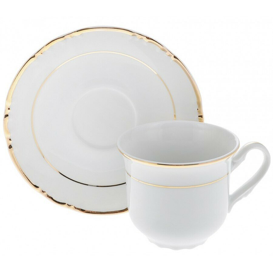 Чашка 230 мл с блюдцем 155 мм высокая; "Constance", декор "Отводка золото", 6 пар, Thun/ БТФ0732