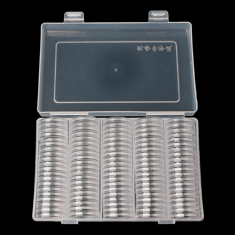 Круглая коробка для хранения монет с 100 капсулами 27 мм, органайзер для коллекционных предметов, защита и удобство