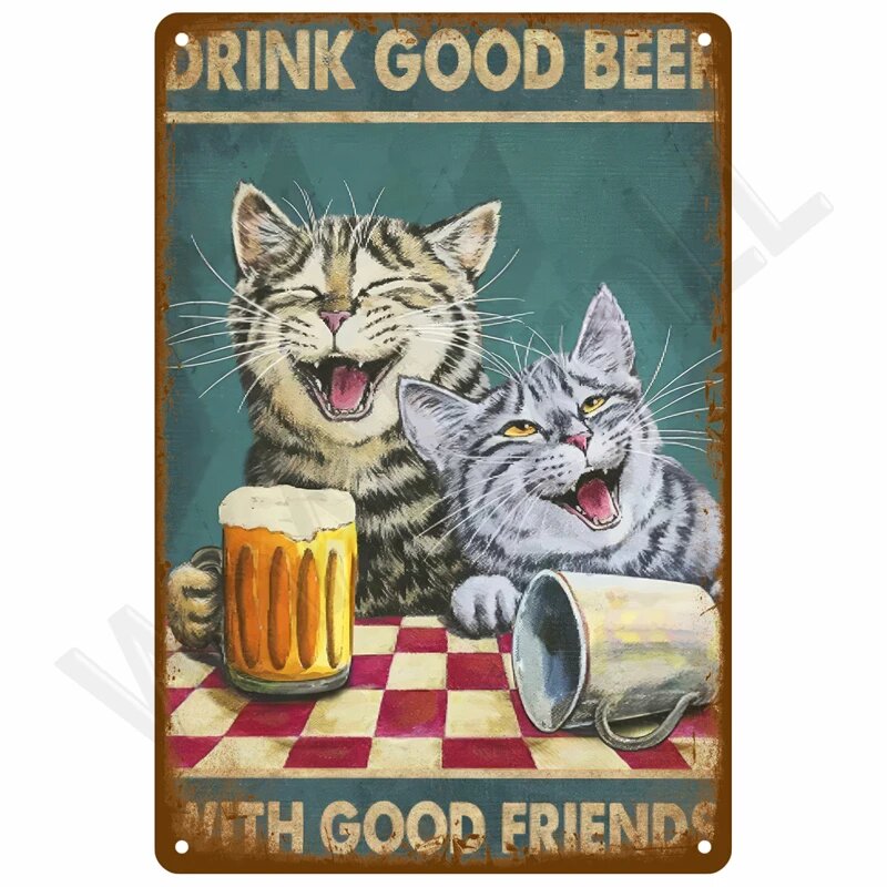 Винтажная вывеска "Drink Good Beer" с котами, AZOB 40680