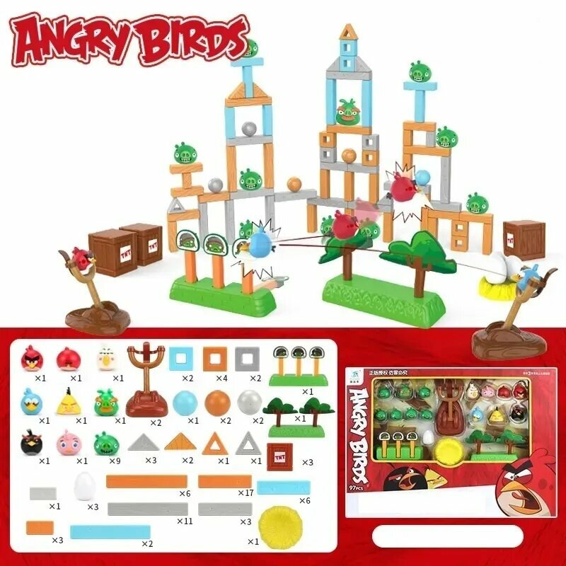 Набор "Angry Birds", детские строительные блоки, рогатка, катапульта, 97 элементов