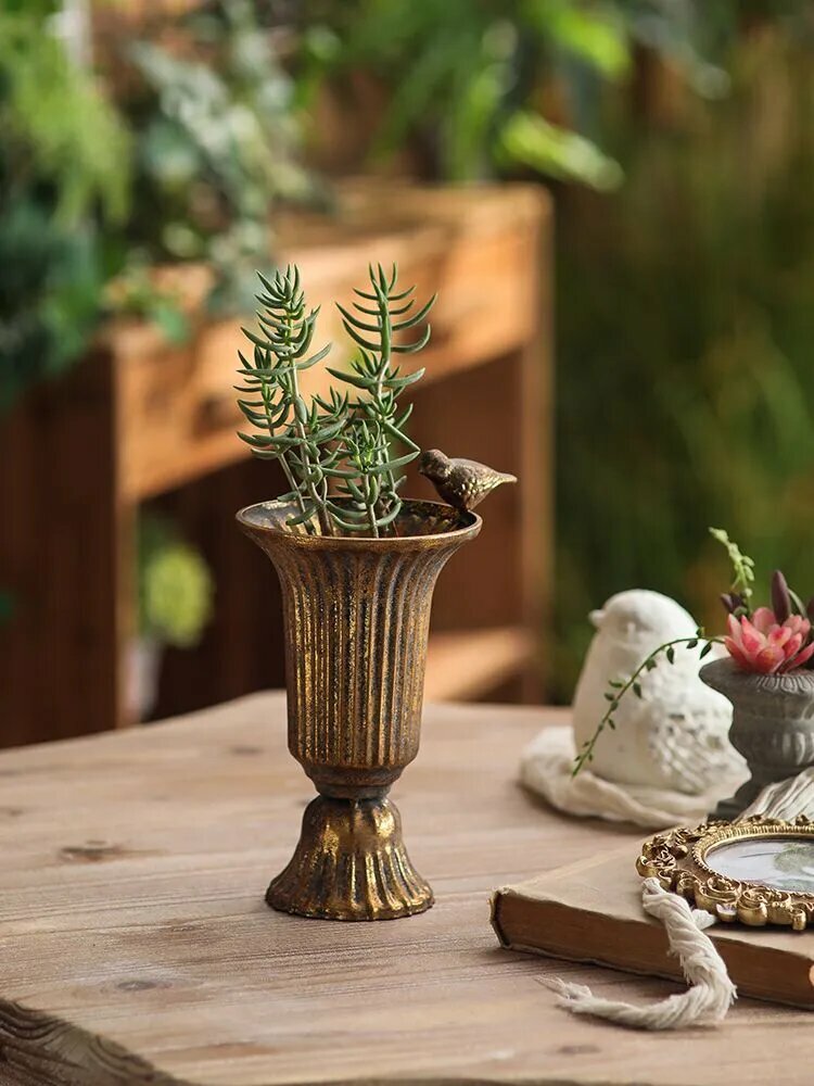 Ваза/подсвечник "Бронзовый цвет", настольная, железо, высота 22см, 1шт.