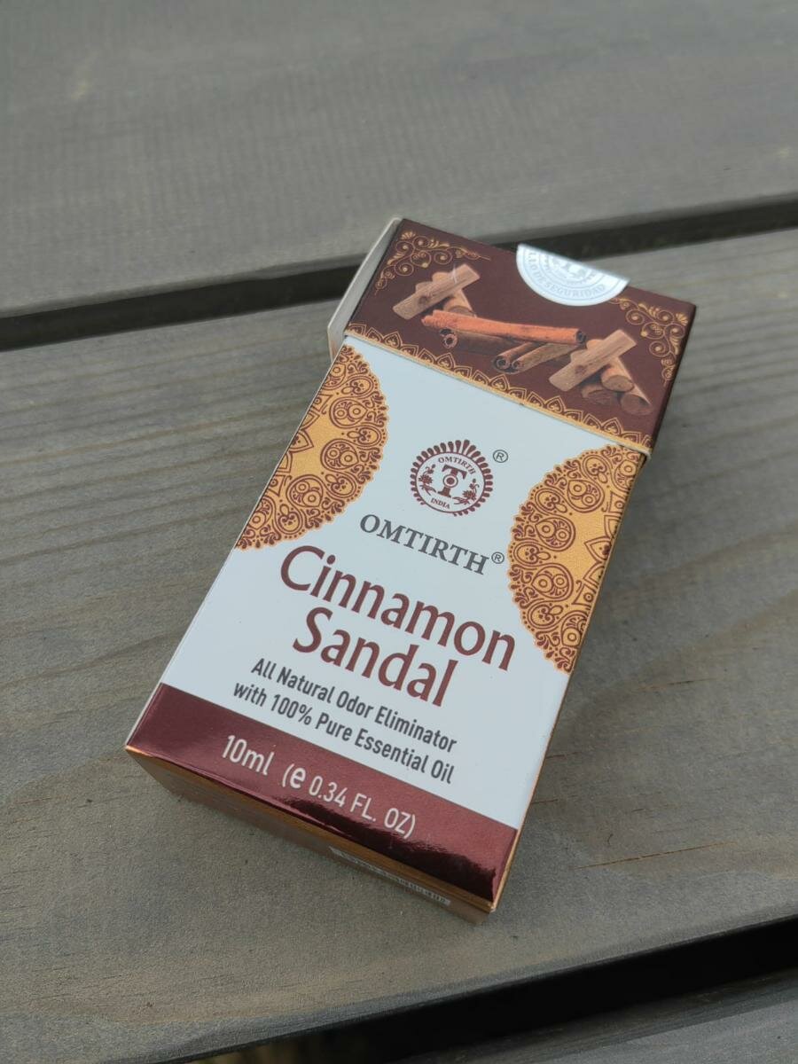 CINNAMON SANDAL All Natural Odor Eliminator, Omtirth (корица сандал натуральное ароматическое масло, Омтирт), 10 мл.