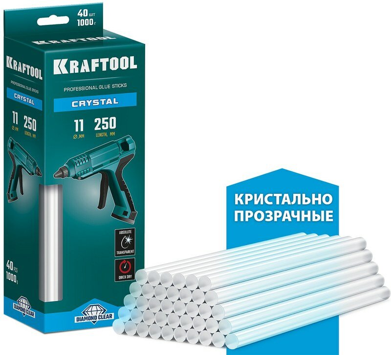 Клеевые стержни Kraftool 06846-40 Cristal, 11 х 250мм, 40 шт, кристально прозрачные