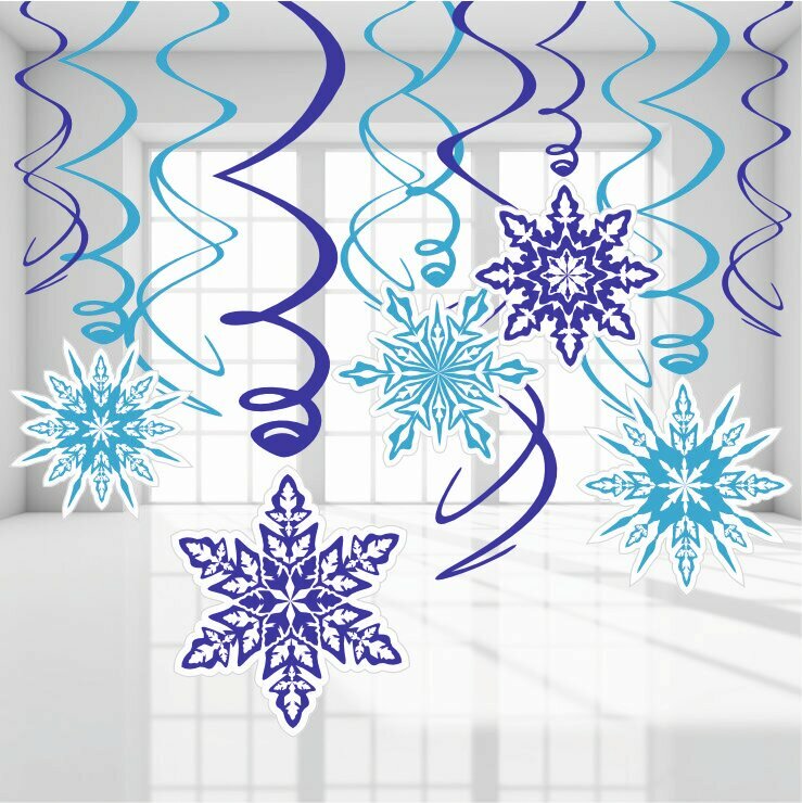Спираль Декор Снежинки 12 шт. (6 с баннером + 6 без баннера) , Новый Год, Рождество