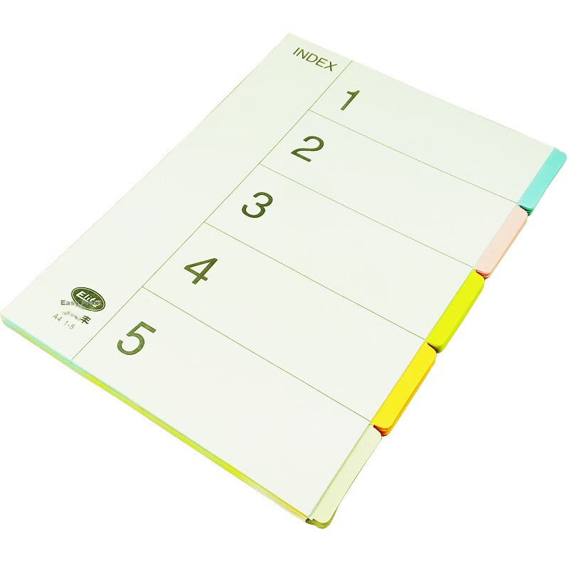 Elifo Page Separators, Index Dividers, Classification Paper, Index Paper, Loose-Leaf Paper, Paper And Plastic Numbered English Three-Hole Binder Specific, [No Hole] 5 Colors Page Separators 50 Sheets