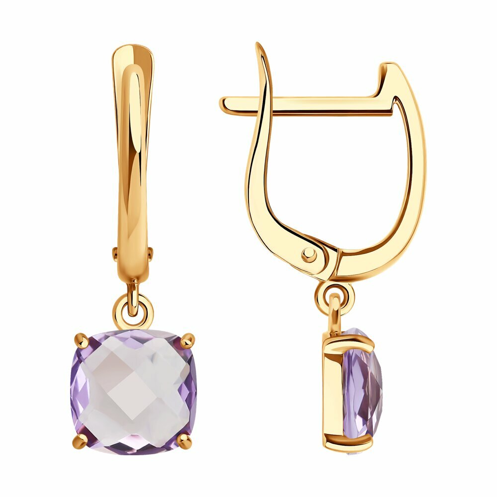 Серьги, красное золото, 585 проба, аметист