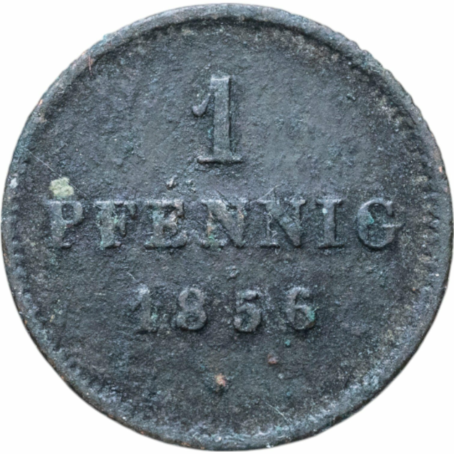 Германия, Бавария 1 пфенниг 1856, Медь 166, в сохранности F-VF