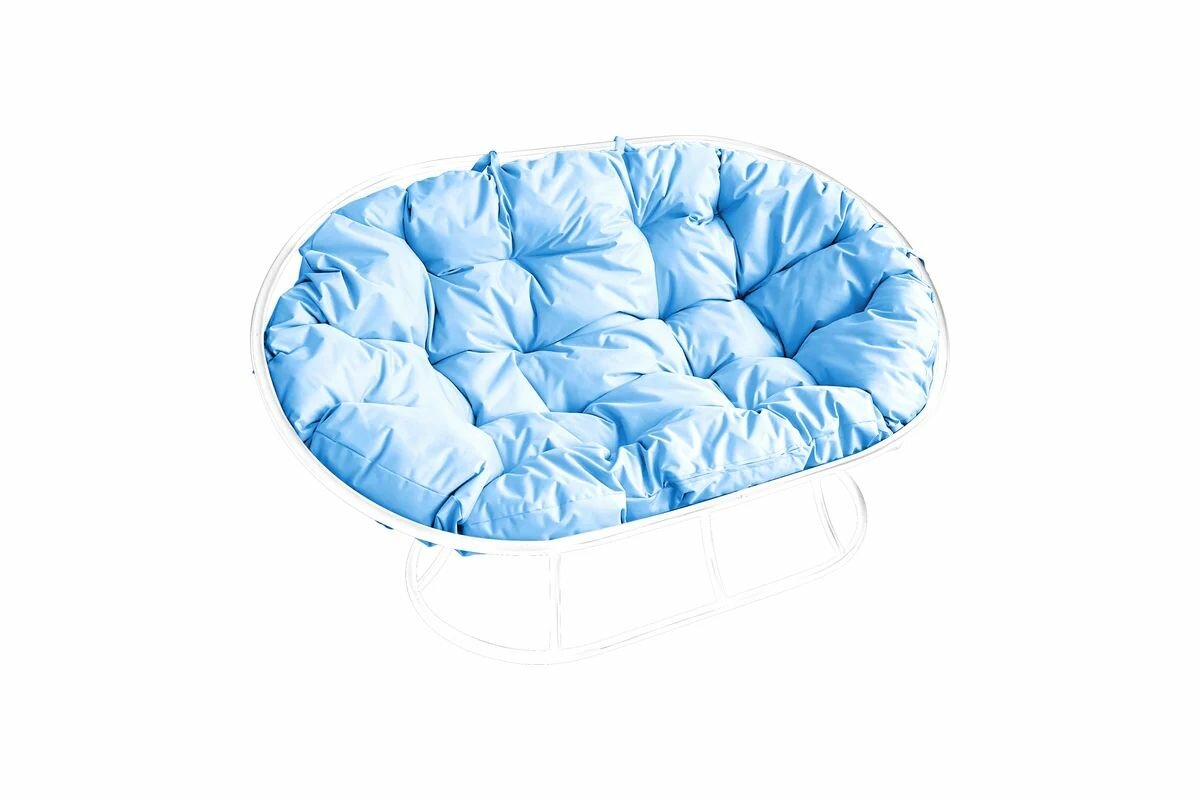 Диван M-GROUP мамасан без ротанга белое, голубая подушка 12100103