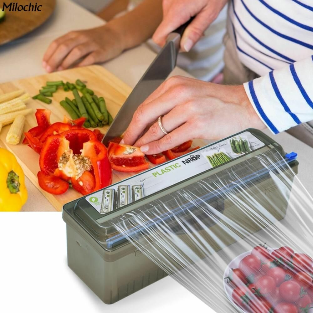 Бытовая пищевая пленка с коробкой для резки, скрытым выдвижным ножом, проста в использовании, фиксированная нижняя присоска, практична и долговечна