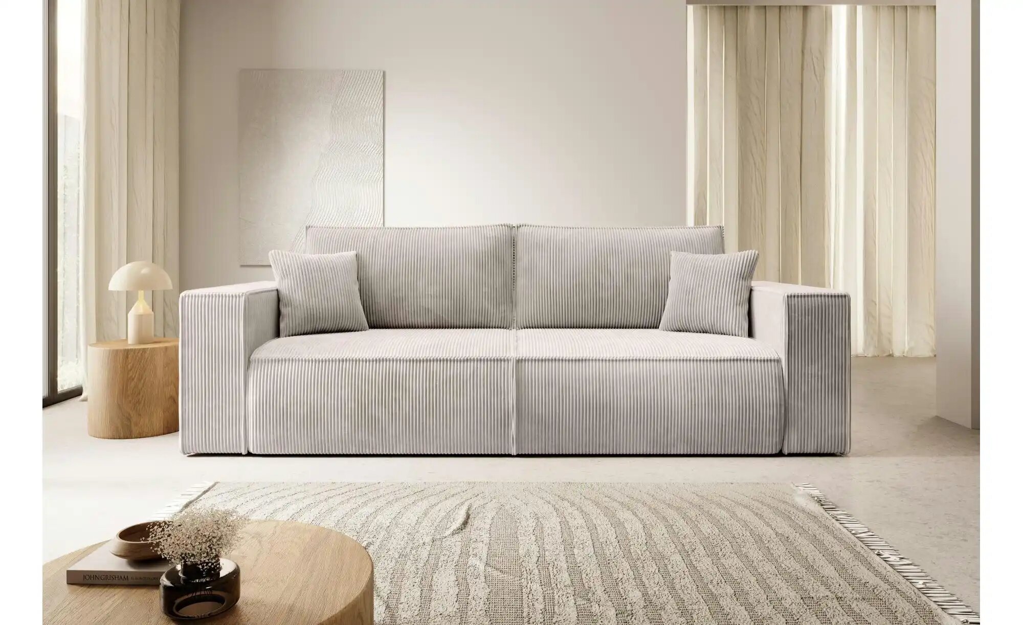 Диван Harizma-Mebel Палермо-Лофт Мод2, антивандальный, механизм еврокнижка, бежевый, велюр в рубчик