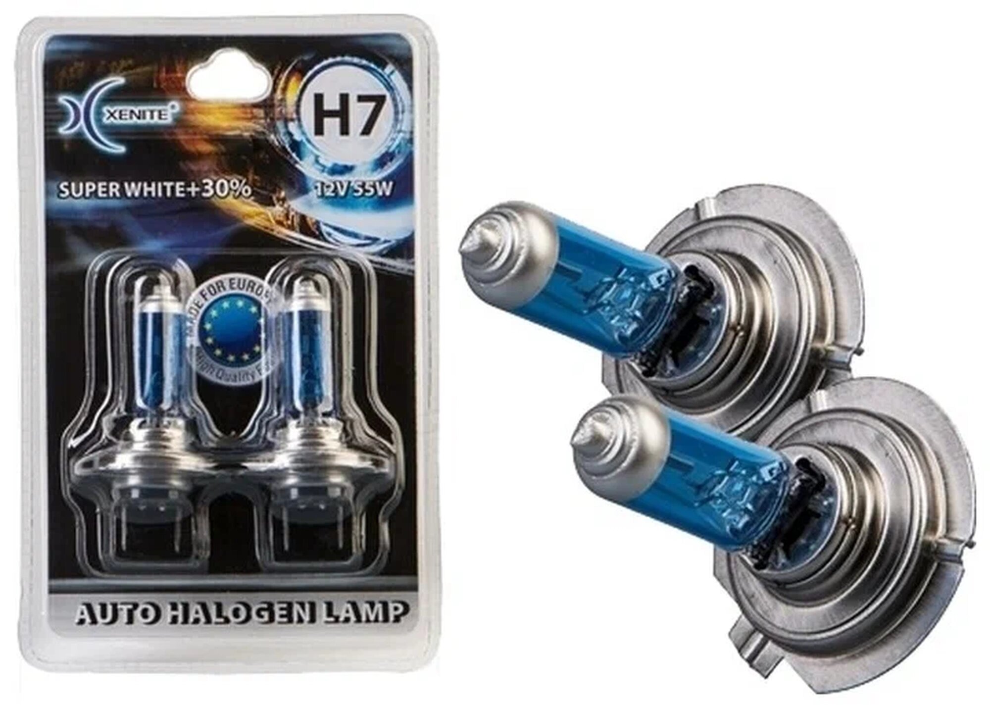 Лампа галогеновая головного света H7 PX26d 4000K Super White +30% 12V 55W Блистер 2шт, XENITE 1007046