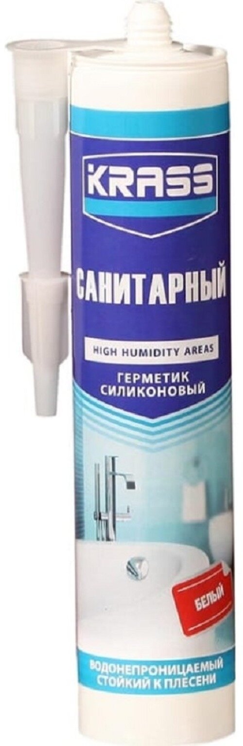 Герметик силиконовый Krass / Красс Санитарный водонепроницаемый, белый, 300мл / строительство и ремонт