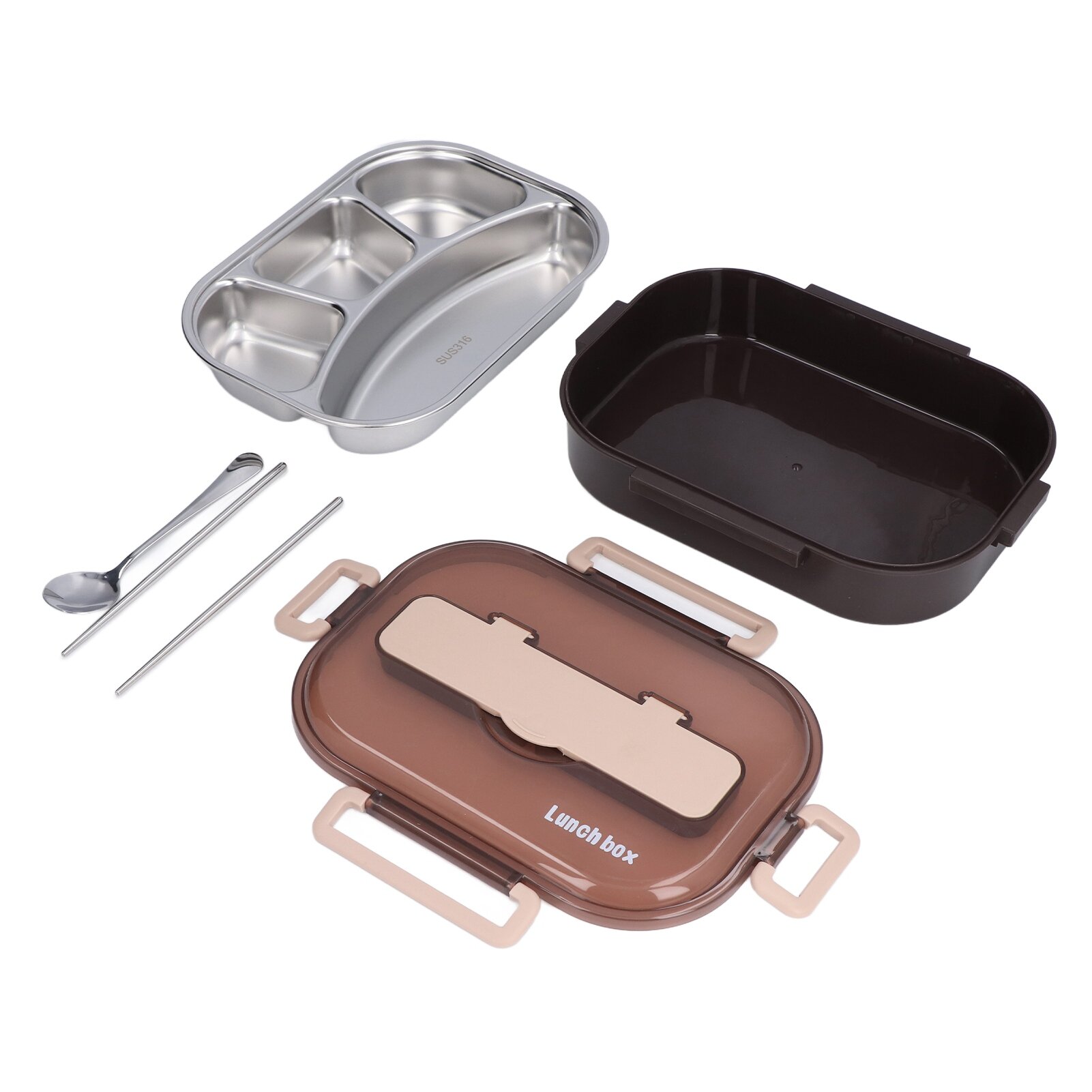 Ланч-бокс из нержавеющей стали, офисный работник, студент, ребенок, отдельный изолированный ланч-бокс, черная карта, одинарный ланч-бокс с четырьмя сетками