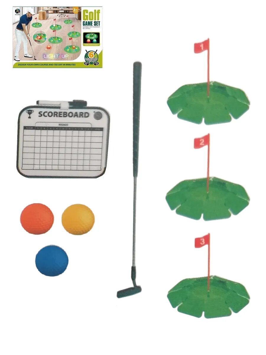Детский игровой набор "Мини - гольф" клюшка, лунки, мячи, планшет, маркер