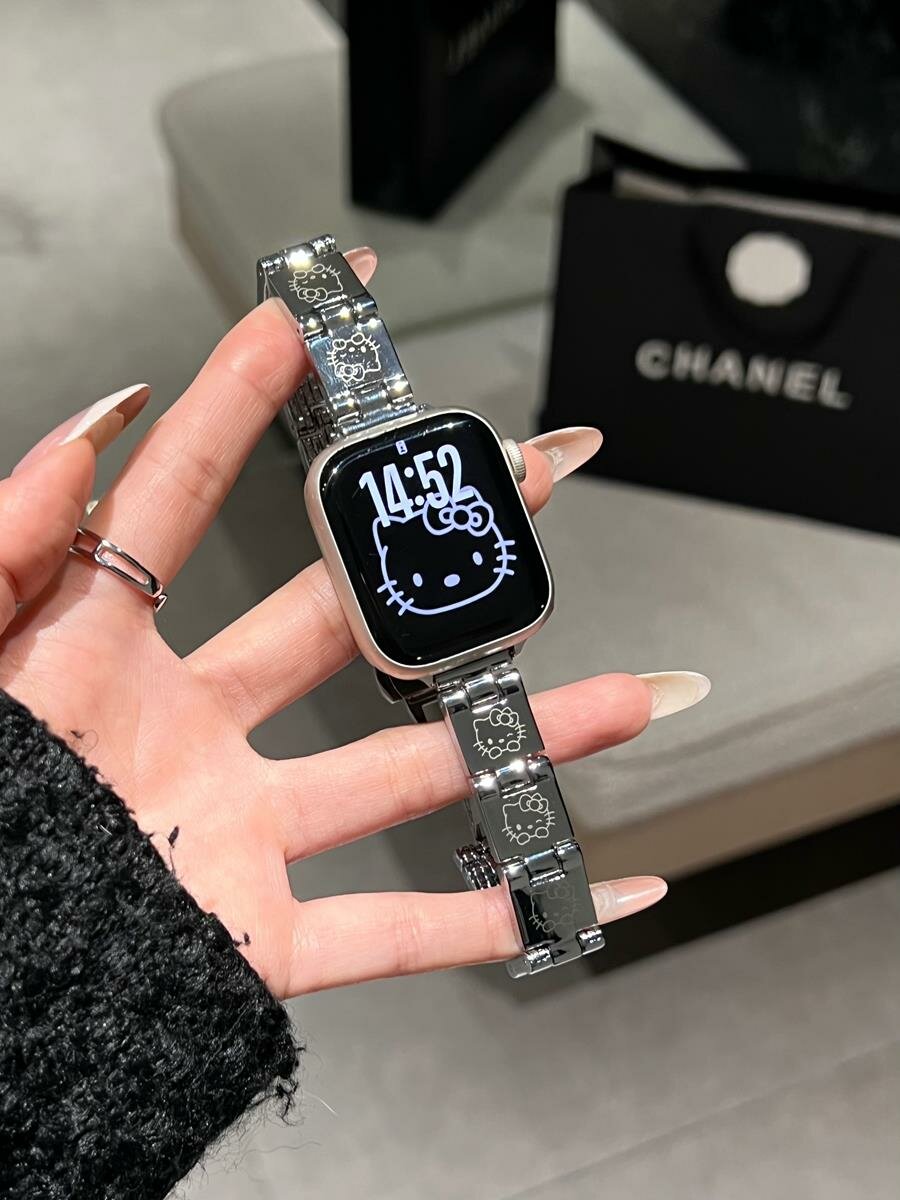 Металлический Ремешок Для Часов С Мультяшным Рисунком Hello Kitty, Подходит Для Apple Watch 10-42мм, IWatch 41мм 40мм 38мм