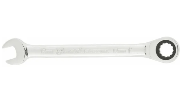 Ключ комбинированный трещоточный, 12мм, crv, зеркальный хром matrix