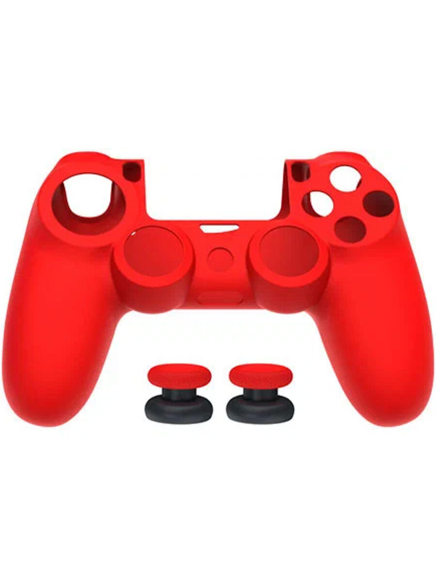 Силиконовый чехол + насадки для геймпада PS4 (Dobe TP4-0425) Red