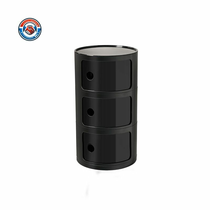 Пластиковая прикроватная тумбочка круглая, штабелируемая с ящиками и раздвижной дверцей, компактное хранение для спальни, ванной, детской и малогабаритной квартиры