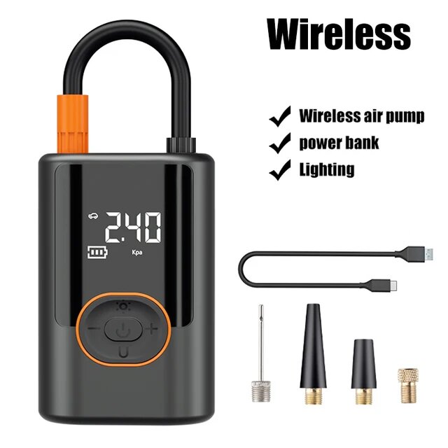 Компрессор автомобильный, беспроводной, портативный, черный