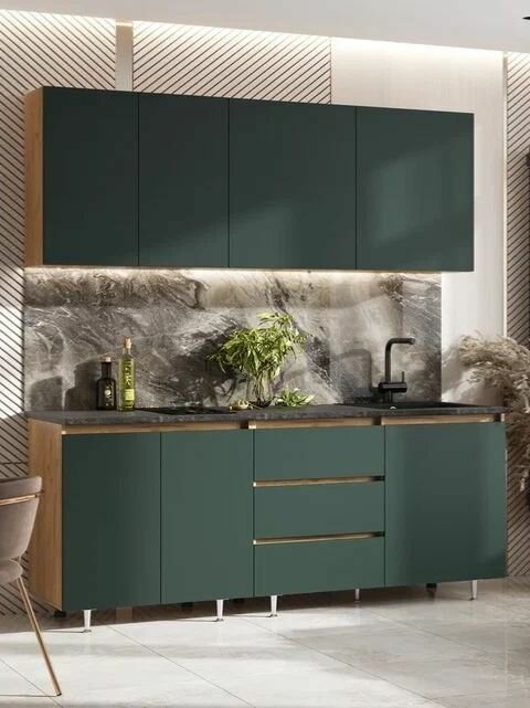 Кухонный гарнитур Челси 2м ЛДСП изумруд/дуб крафт со столешницей к2 МИФ