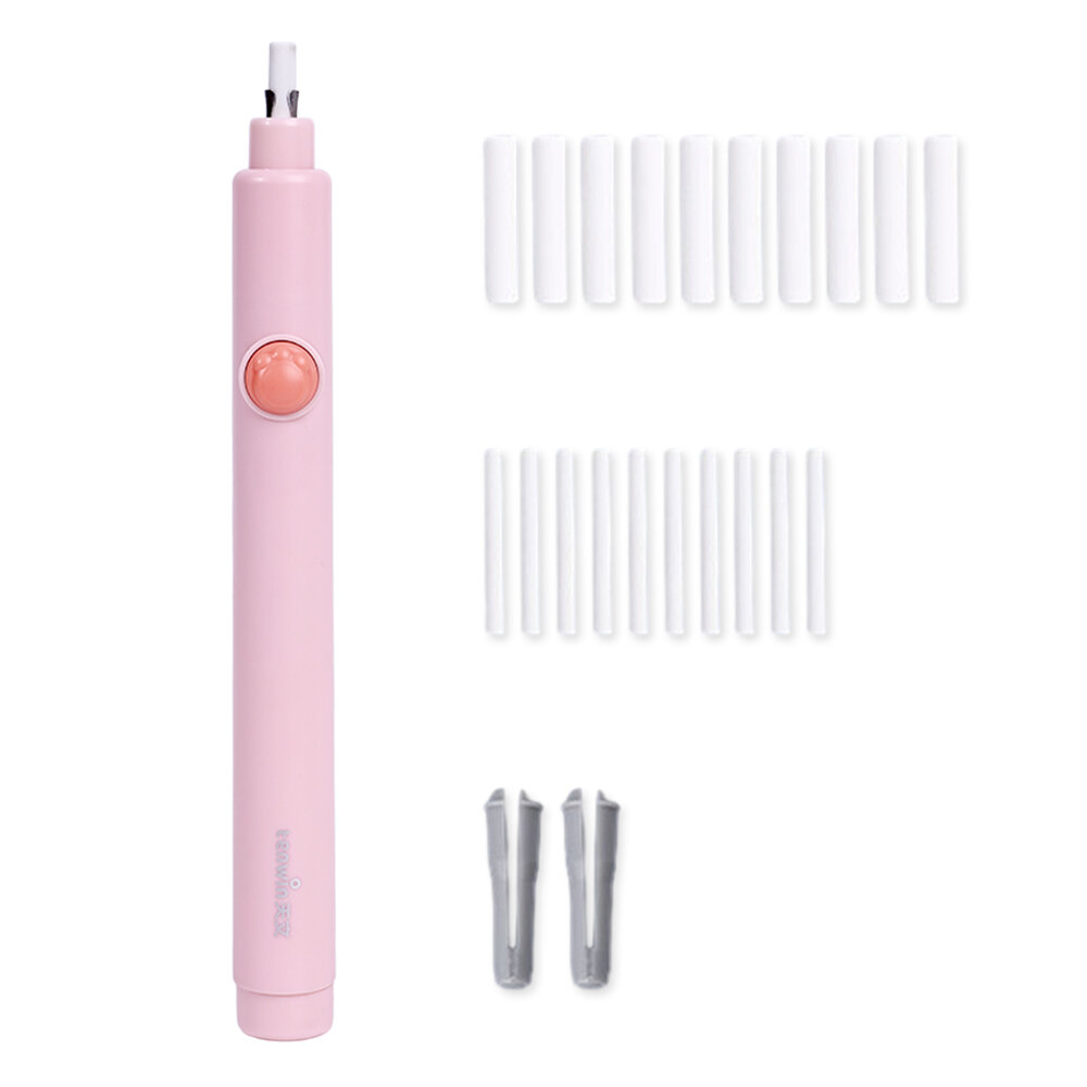 Tenwin Электрический ластик Заряжаемый с 20 насадками Для ластика Однопультовый контроль Подарок на Рождество Канцелярские принадлежности Для школьников Артистов Рисования Живописи Скетчей Чертежей Цвет: Синий Розовый Серый Размер: 179.2x19.3x23мм Вес: