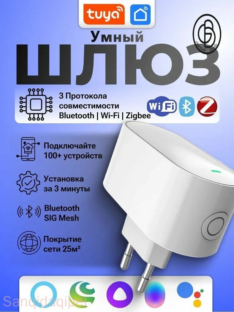 Умный беспроводной универсальный шлюз Zigbee 3.0, Bluetooth, WiFi, в розетку 220v