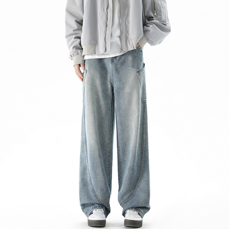 JYL Широкие прямые джинсы мужские базовые универсальные широкие штаны стирка длинные брюки