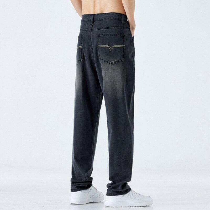 Слим тапер KLQ Круто Мужские KLQ ретро широкие штаны широкие прямые повседневные тонкие стирка американские, Размер_31