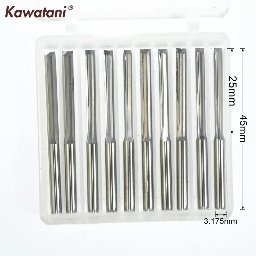 3,175 мм * 25 мм, 10 шт, твердосплавная концевая фреза с ЧПУ, деревообрабатывающая фреза, 2 канавки, прямая концевая фреза, пенопласт, нож для платы EVA