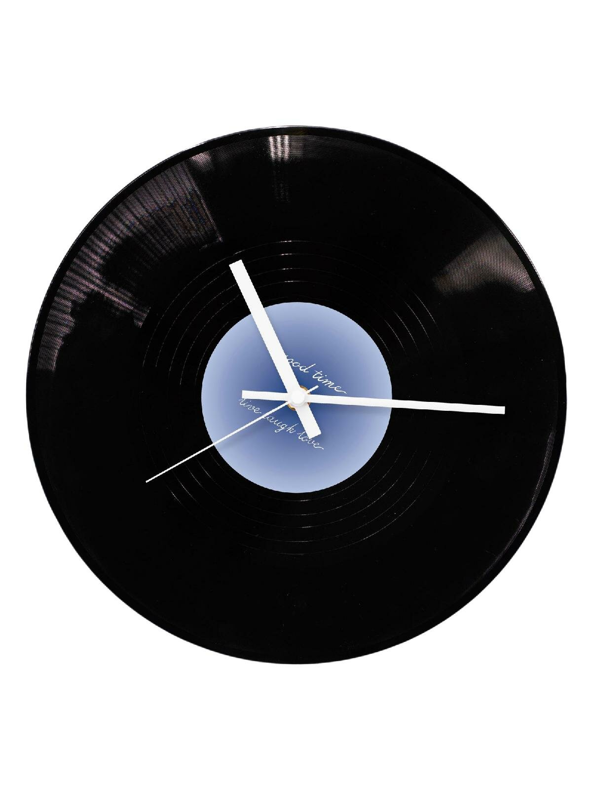 Ностальгические часы в форме пластинки с черным циферблатом по центру и белыми стрелками