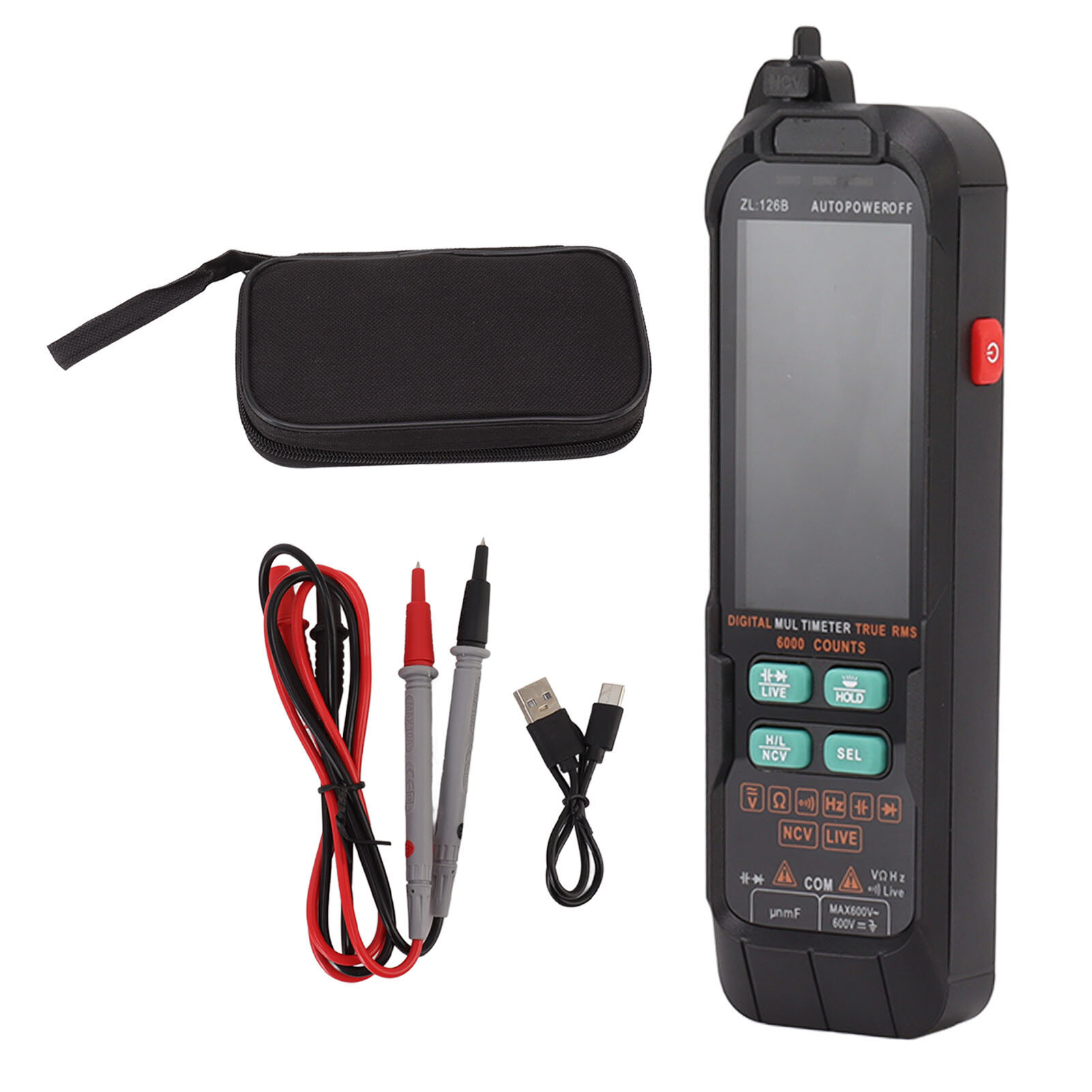 Цифровой мультиметр-тестер, большой экран с подсветкой, портативный интеллектуальный цифровой измеритель напряжения постоянного и переменного тока 0‑600 В