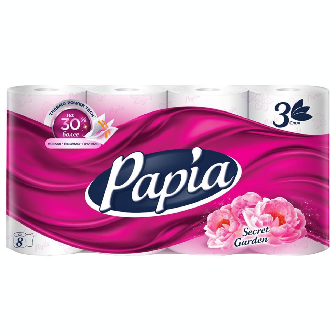 Бумага туалетная PAPIA Secret Garden 8 шт в уп. 3-слойные 140 листов парфюмированная белая