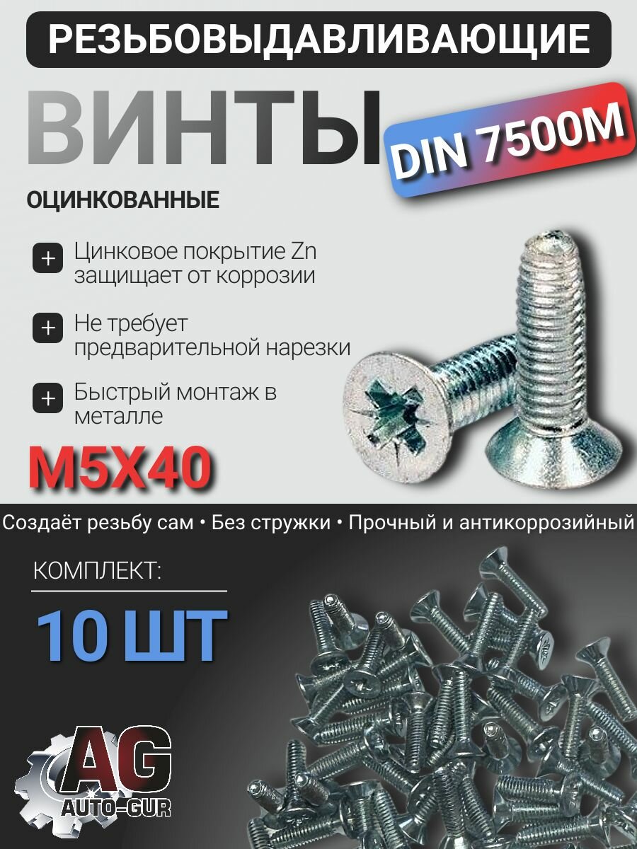 7500MM540PZ/10 Винт резьбовыдавливающий DIN 7500M M5x40 Pozidriv оцинкованный 10 шт