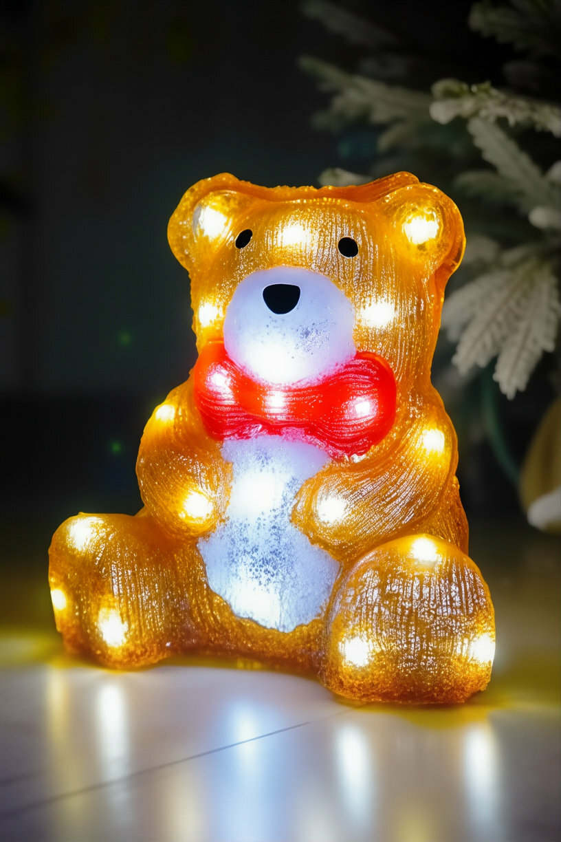 Декоративная светящаяся фигура мишка вигго, акрил, 30 белых LED-огней, 25 см, уличный, Winter Deco 4060416