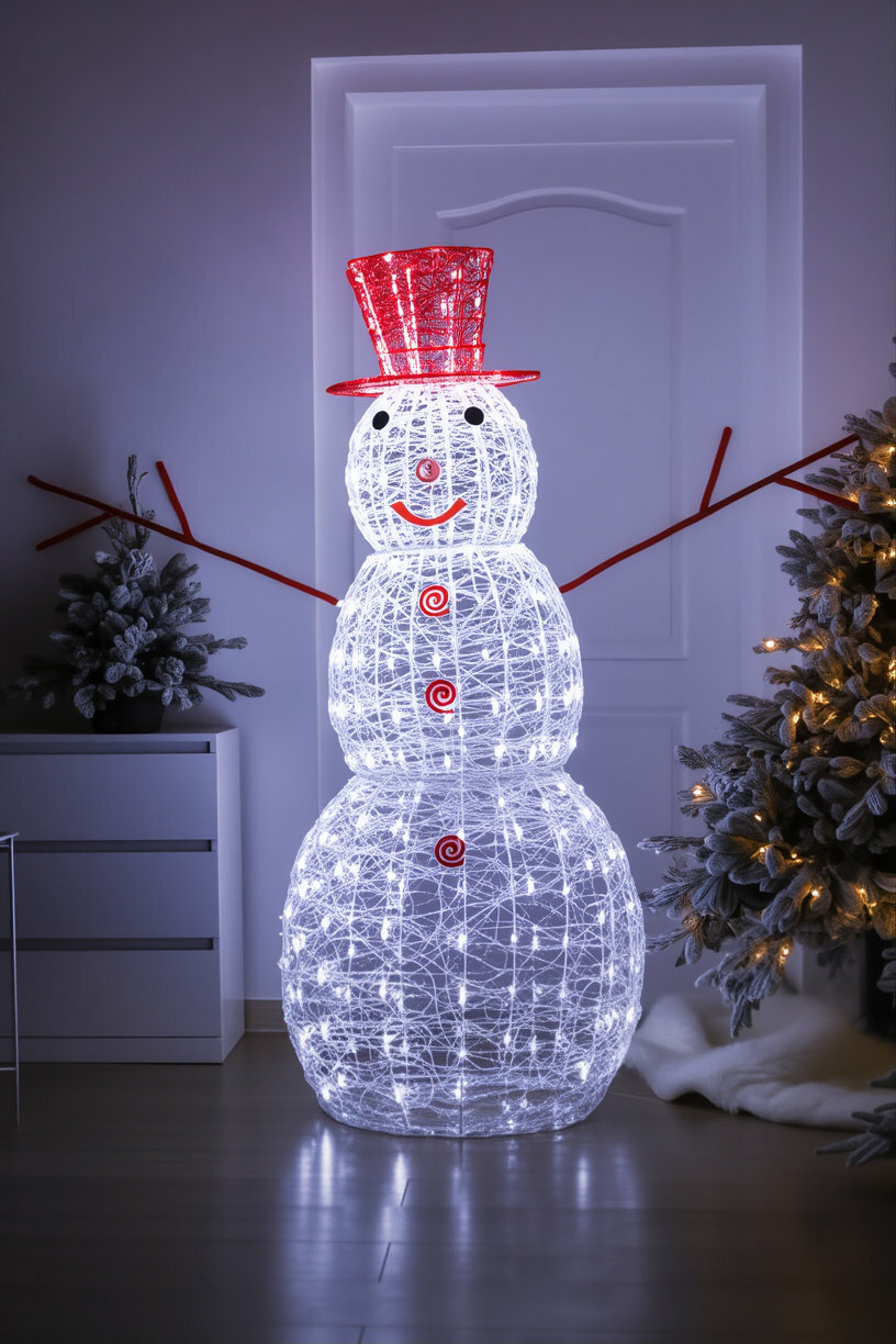 Декоративная светящаяся фигура снеговик оскар, акриловые нити, 300 белых LED-огней, 150 см, уличный, Winter Deco 4060414