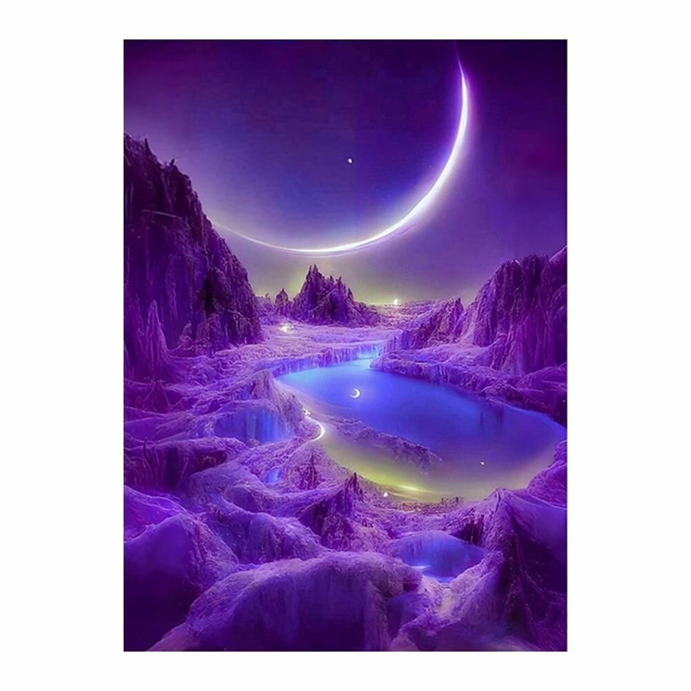 Алмазная мозаика большая картина "Пляжный лунный свет" 30х40 см со светящимся в темноте стразами и 5Д элементами