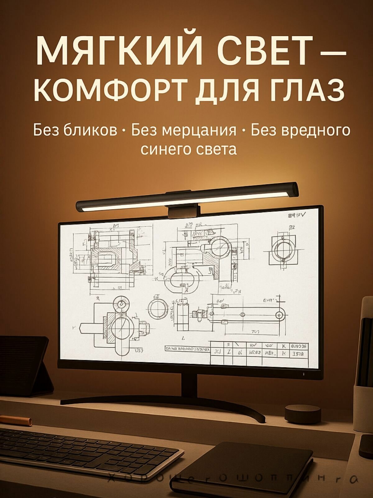 Игровая LED лампа на монитор компьютера с RGB подсветкой и защитой зрения — фото 1