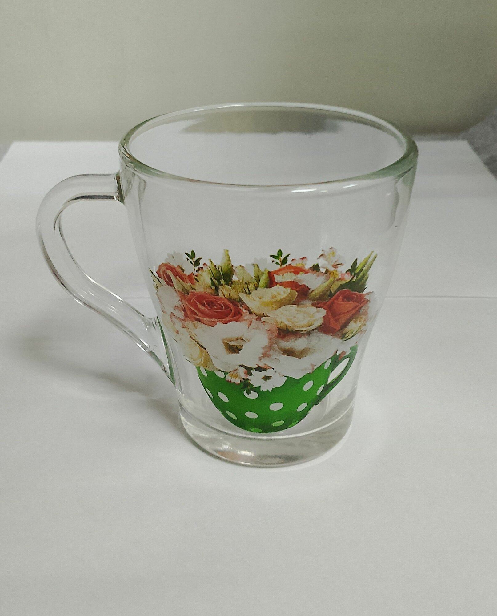Кружка чайная стеклянная прозрачная Грация "Розы" 250мл, д9см, h8см (Россия)