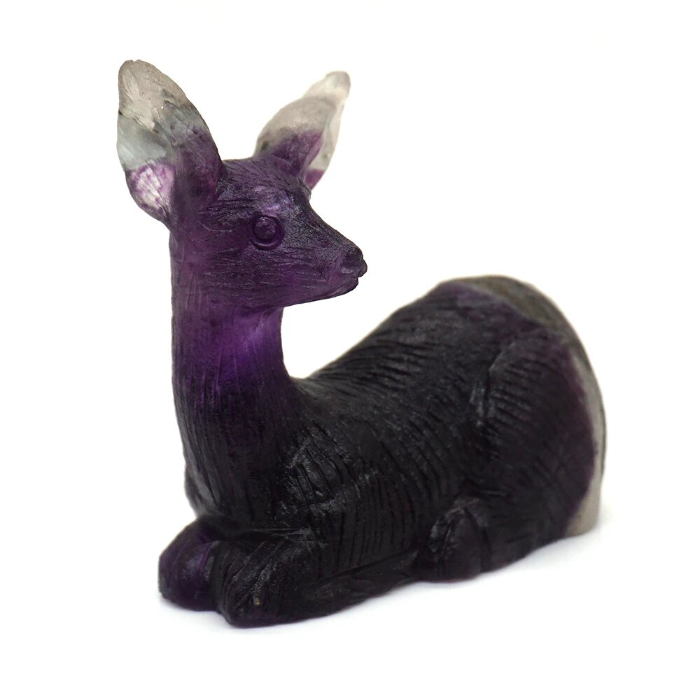 Статуэтка оленя из флюорита/красного агата/агата цвета зеленого мха Фиолетовый, Fluorite