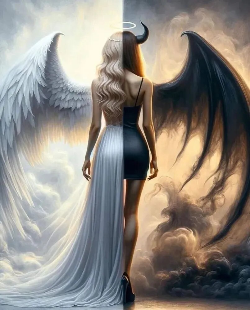 Алмазная Мозаика "Ангелы И Демоны", Круглые Бриллианты И Стразы, 40х50 См