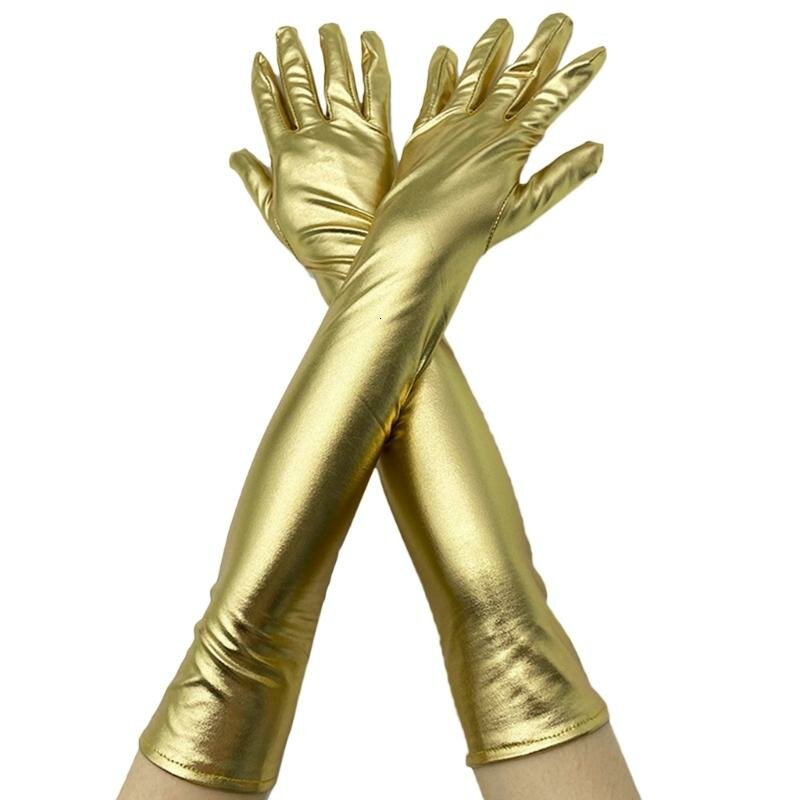 Длинные перчатки с покрытием из лакированной кожи-золото